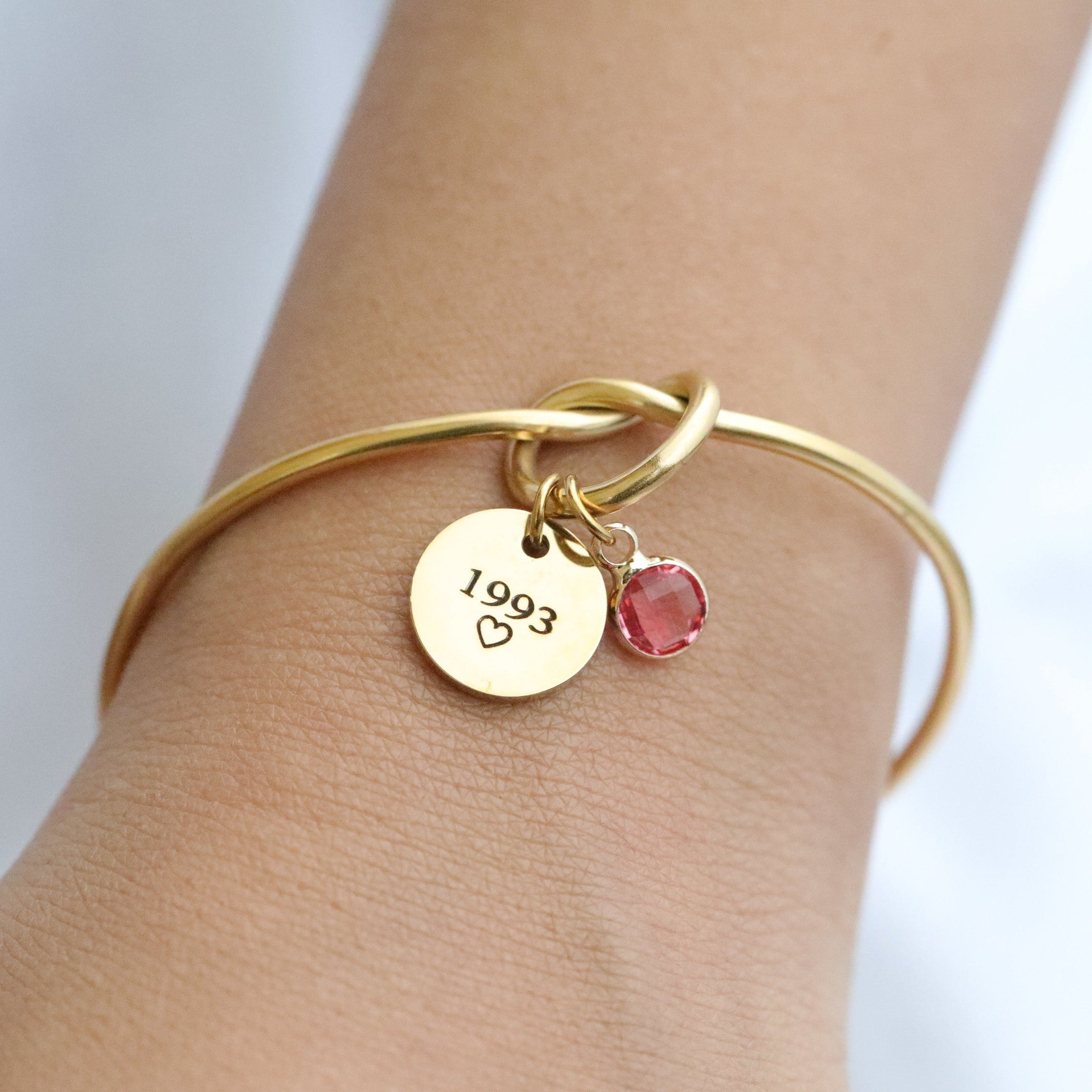18K Gold-Filled Personalized Engraved Disc Charm Knot Bracelet - Custo ...